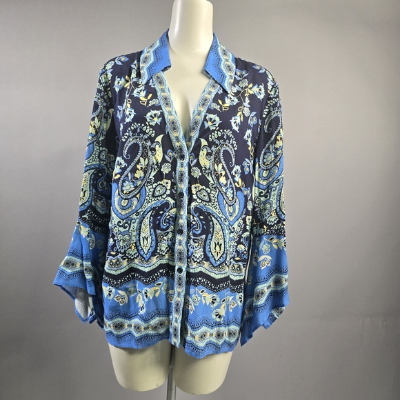 Boston Proper | Tops | Boston Proper Blue And Black Paisley Blouse R3 ...